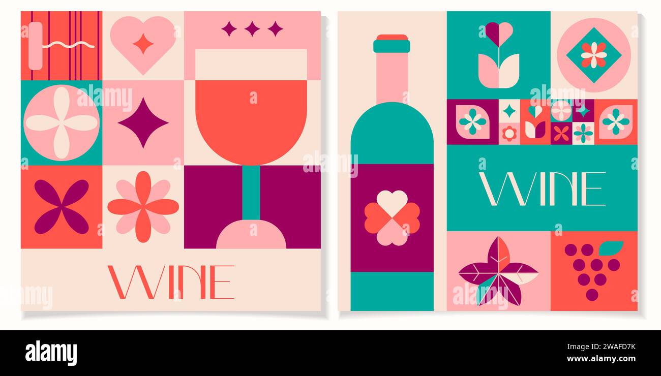 Wine tasting invitation cover design in geometric style.Good for ...