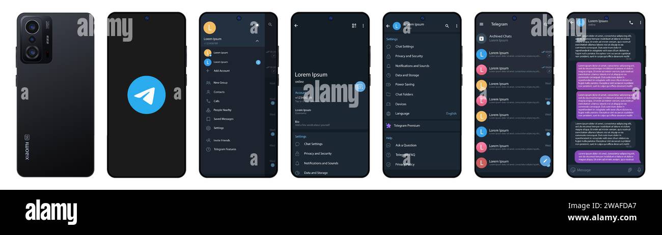 Telegram mockup in Xiaomi Redmi11T. Telegram logo. Set telegram screen ...