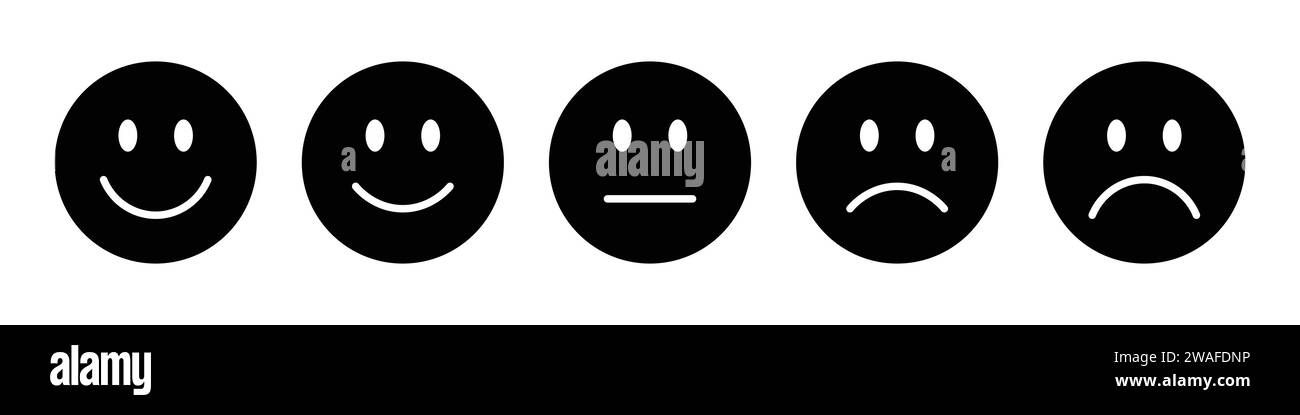 Rating emojis set in black color. Feedback emoticons collection. Very ...
