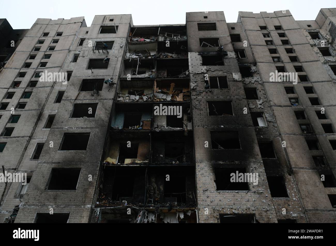 View of damaged residential buildings following a missile attack by the ...