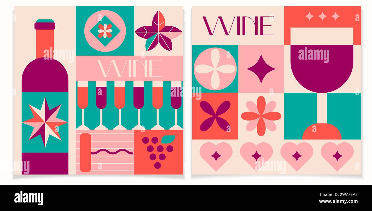 Wine tasting invitation cover design in geometric style.Good for ...