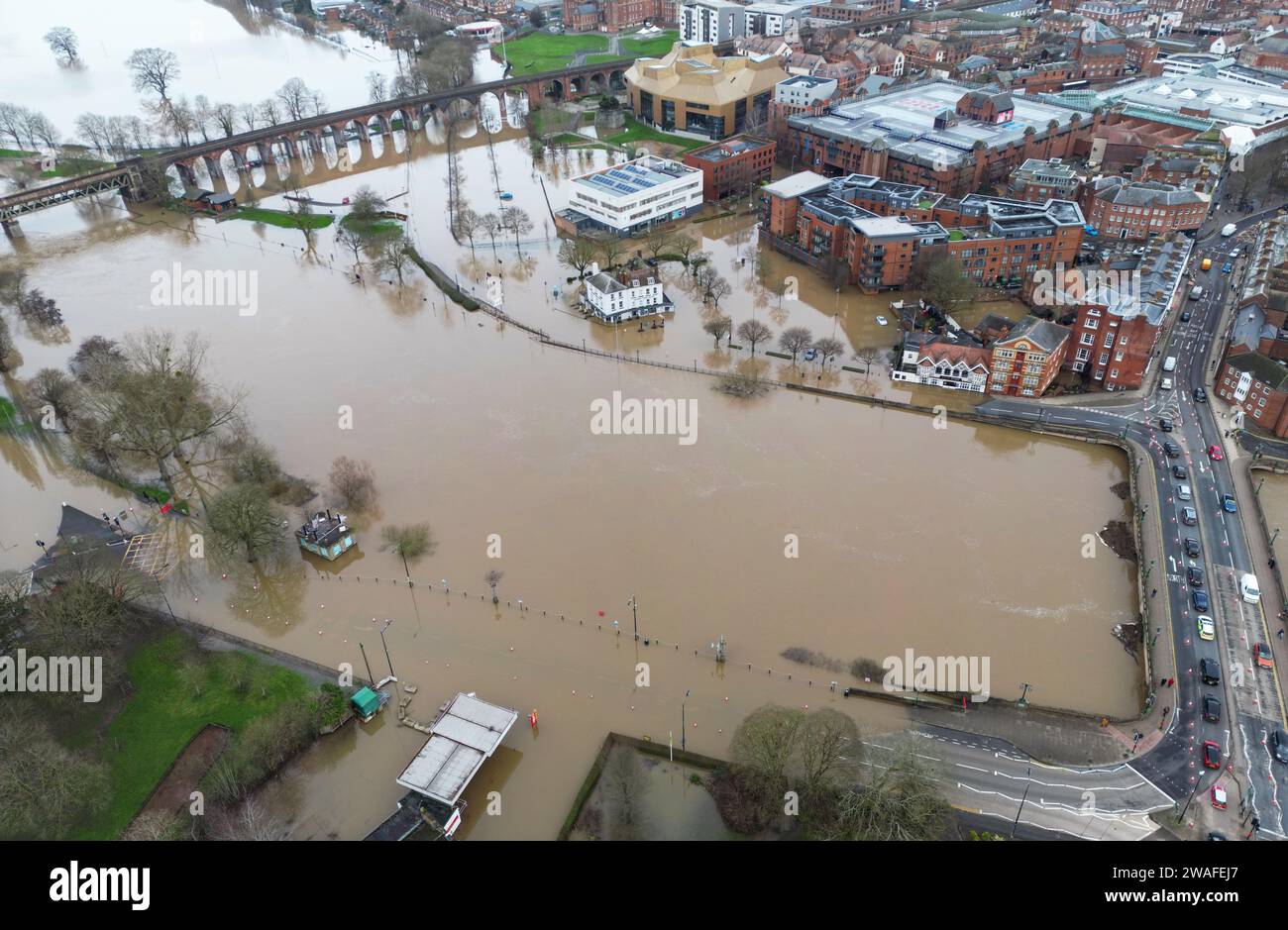 A view of Worcester city centre flooded by the River Severn, following ...