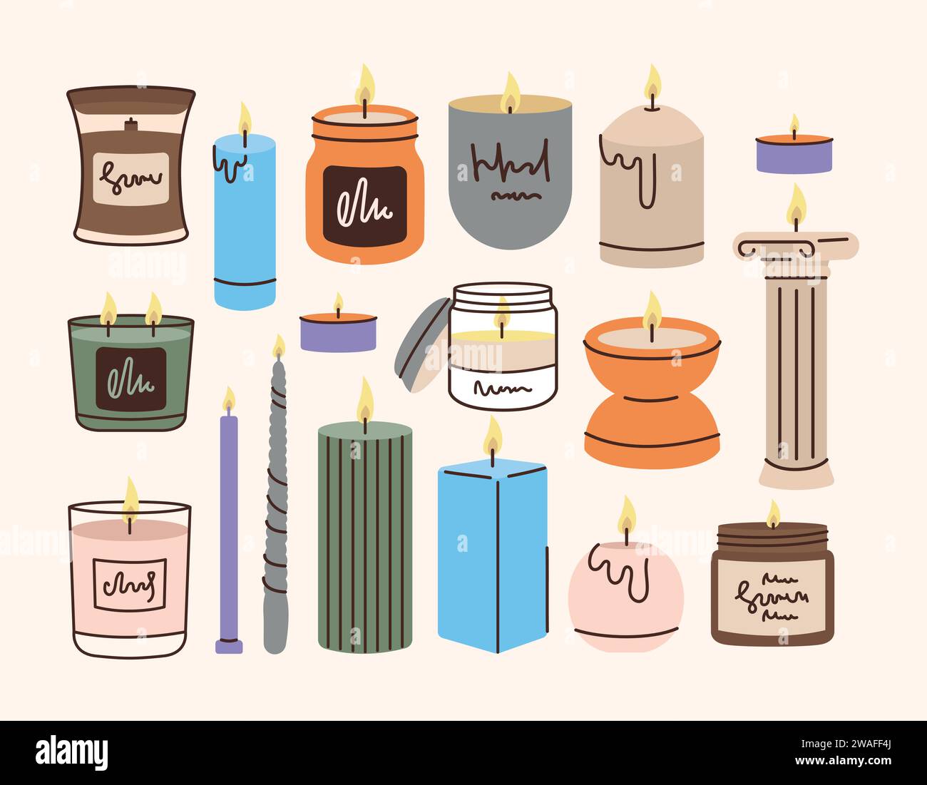 Soy wax candles flat elements. Home decorative natural candles. Hand ...