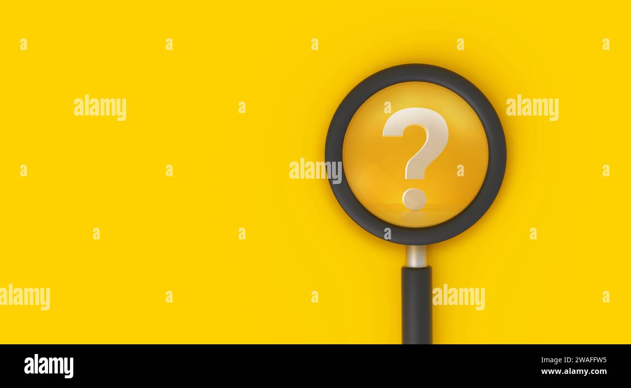 Magnifying glass with question mark on yellow background, search ...