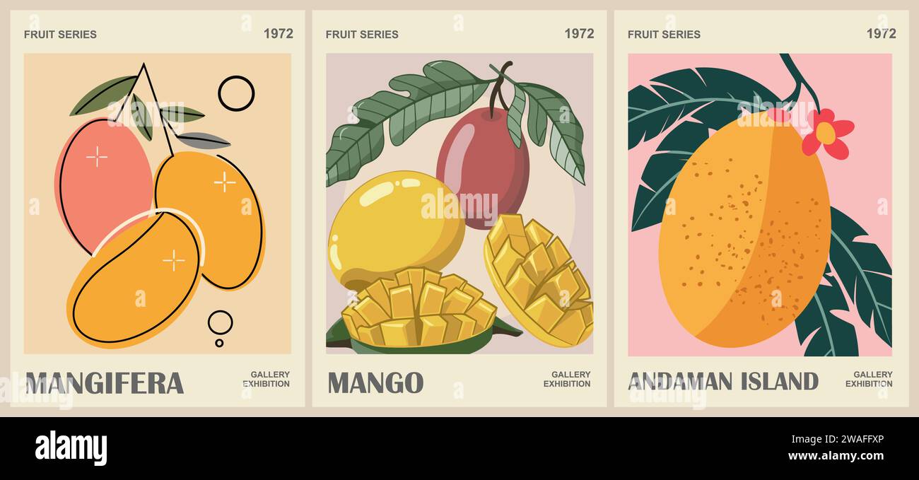 Set of abstract Fruit Market Mango retro posters Stock Vector Image ...