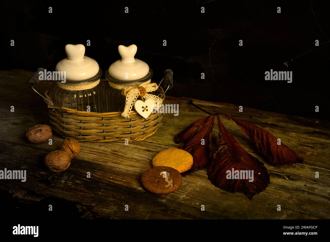 Still life with food, flowers, seeds. Yellow and brown grading Stock ...