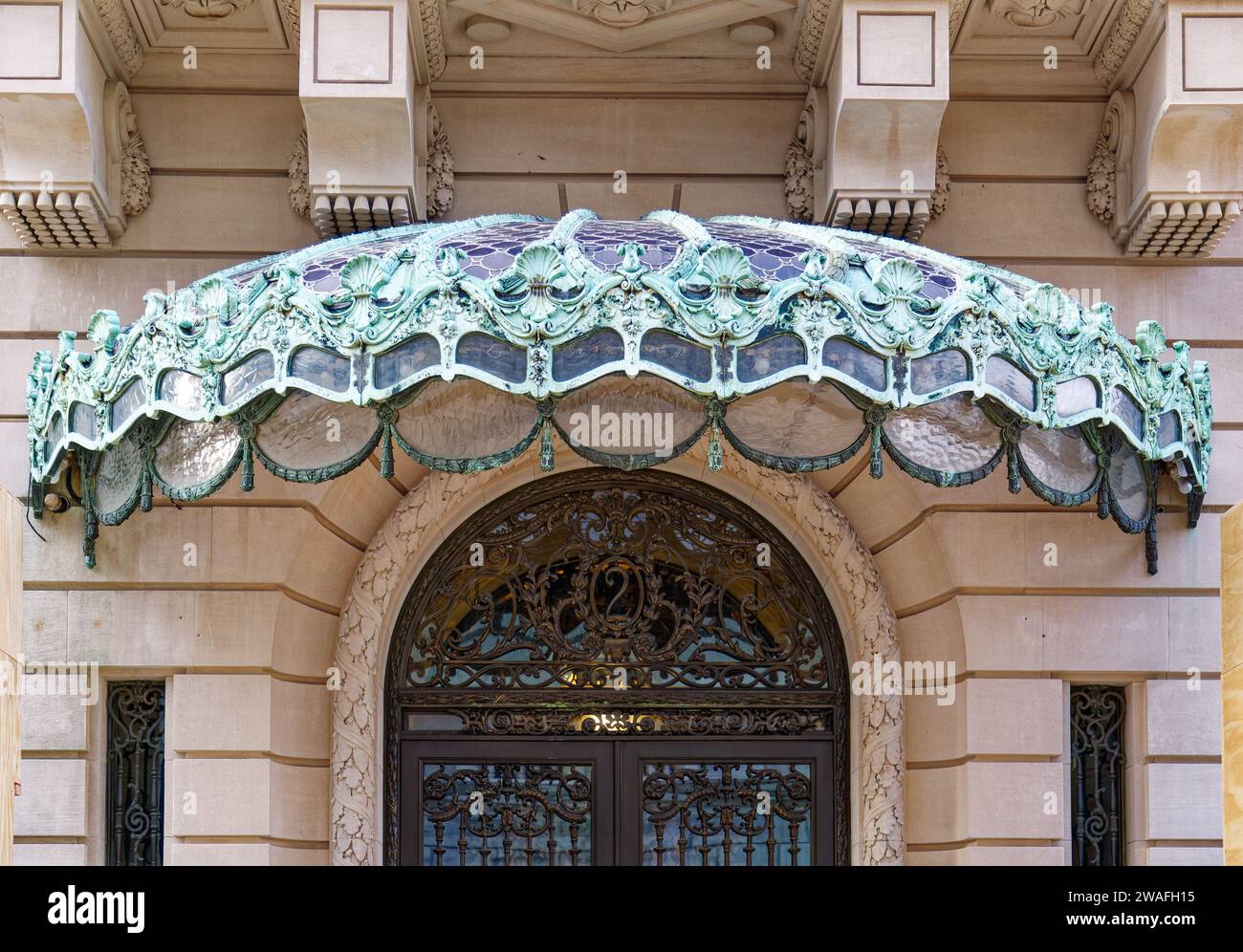 Ornate canopy entrance at NYC Landmark Cooper Hewitt, the Smithsonian ...