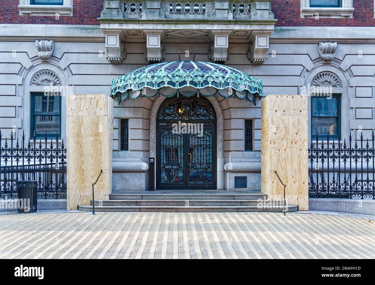 Ornate canopy entrance at NYC Landmark Cooper Hewitt, the Smithsonian ...