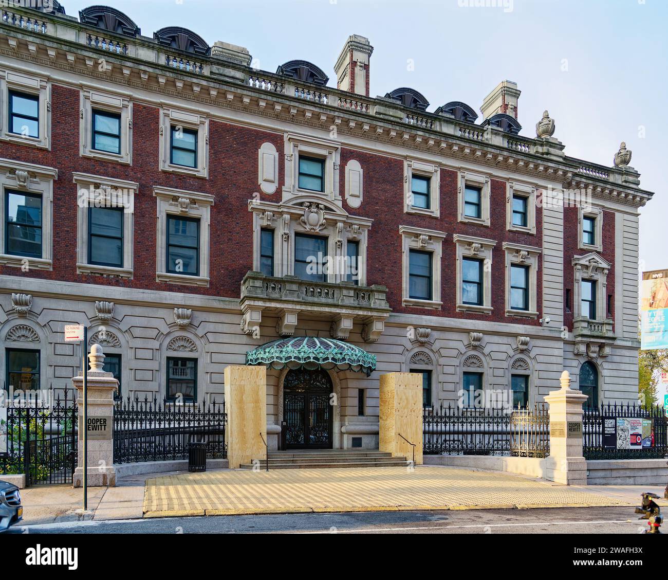 Ornate canopy entrance at NYC Landmark Cooper Hewitt, the Smithsonian ...