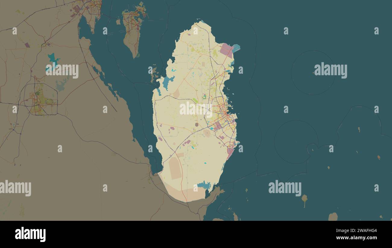 Qatar highlighted on a topographic, OSM Humanitarian style map Stock ...