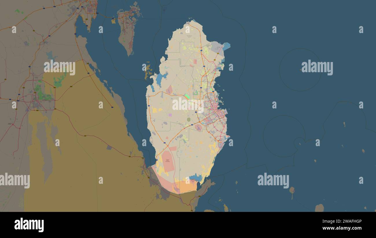 Qatar highlighted on a topographic, OSM Germany style map Stock Photo - Alamy