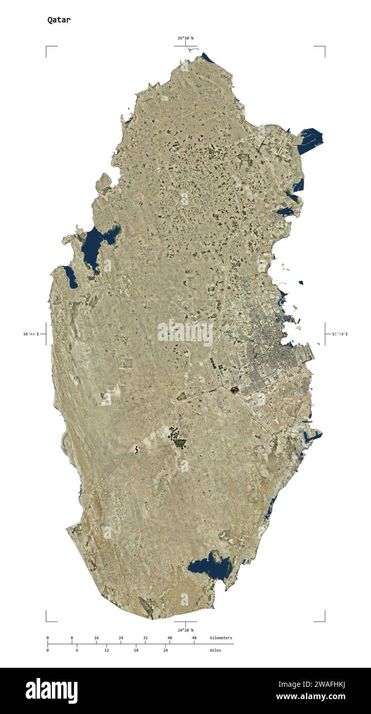 Shape of a low resolution satellite map of the Qatar, with distance ...