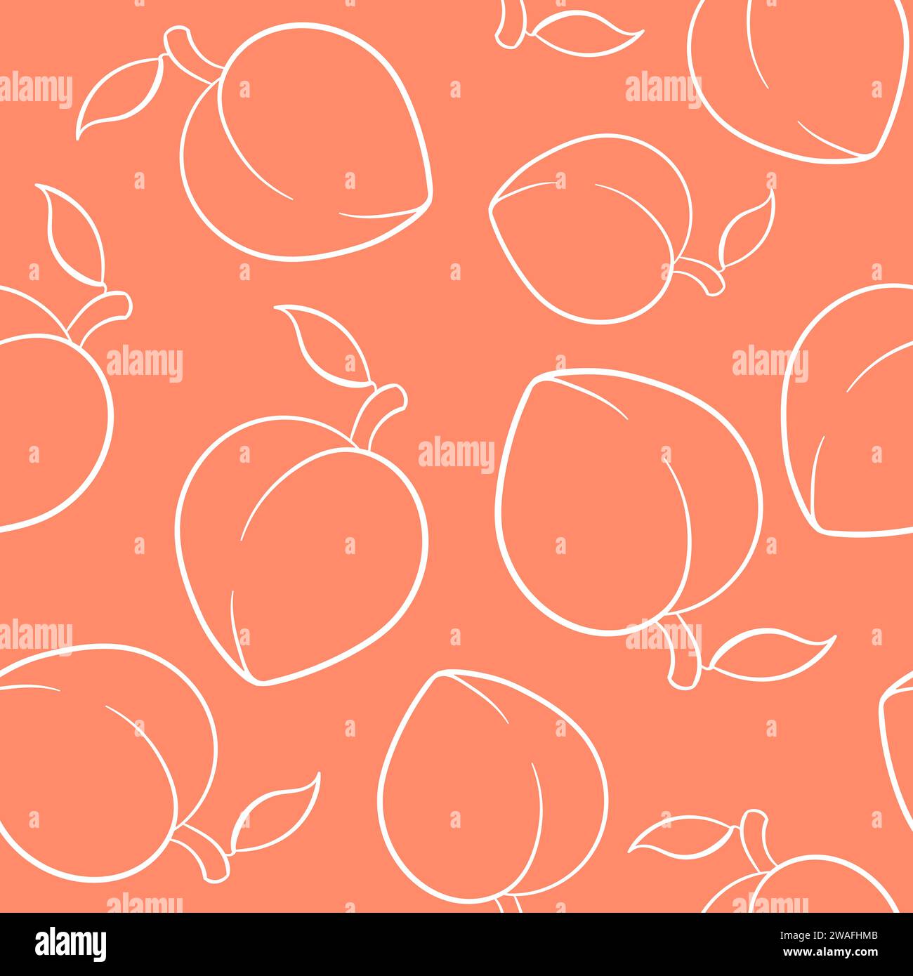 Peach or apricot seamless pattern in line art style. Summer tropical ...