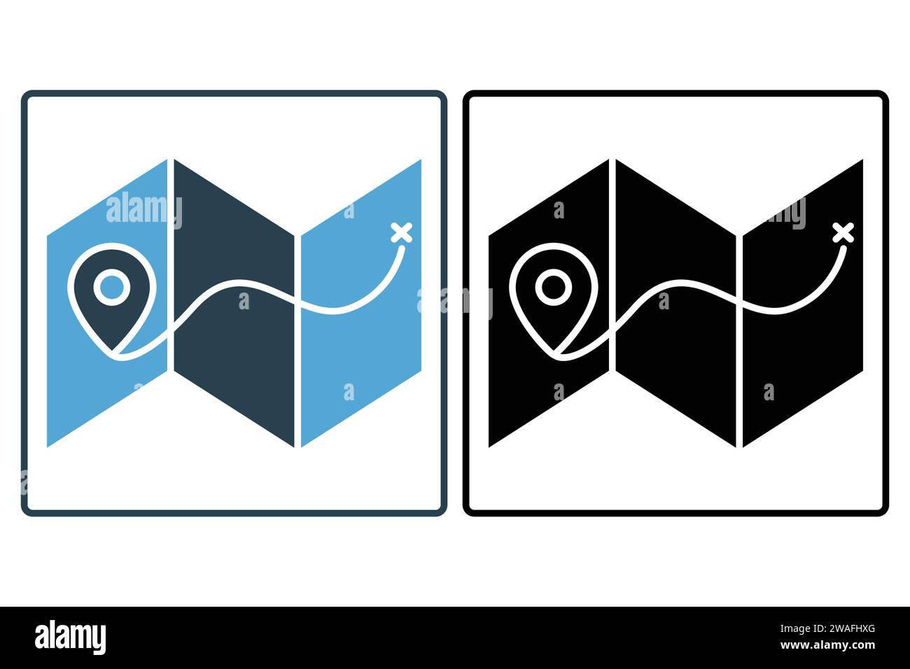 map with pin icon. icon related to location, travel, travel destinations and navigation. solid ...