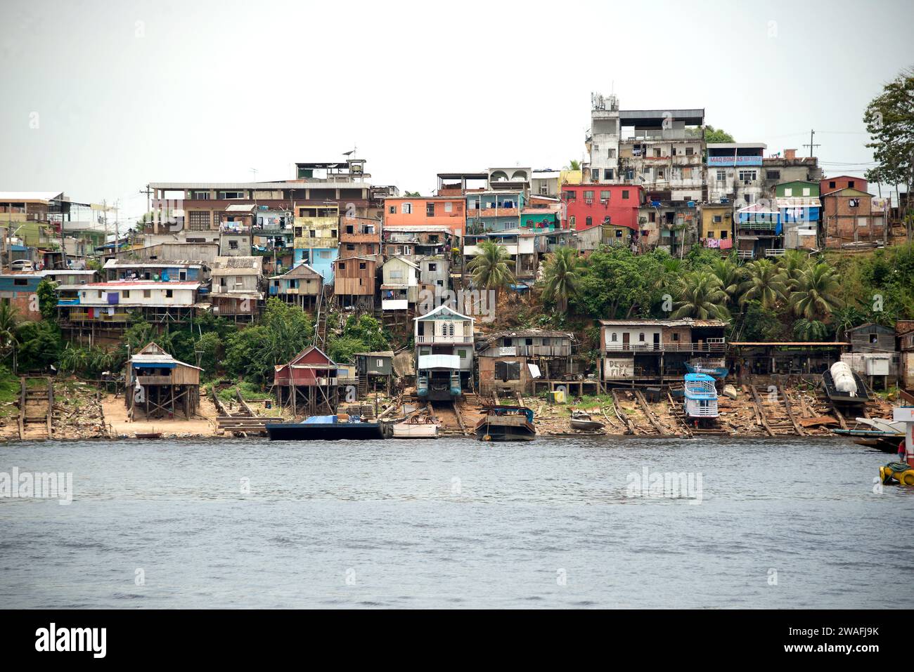 Manaus capital of Amazon state, Brazil. Amazon River and stilt houses ...