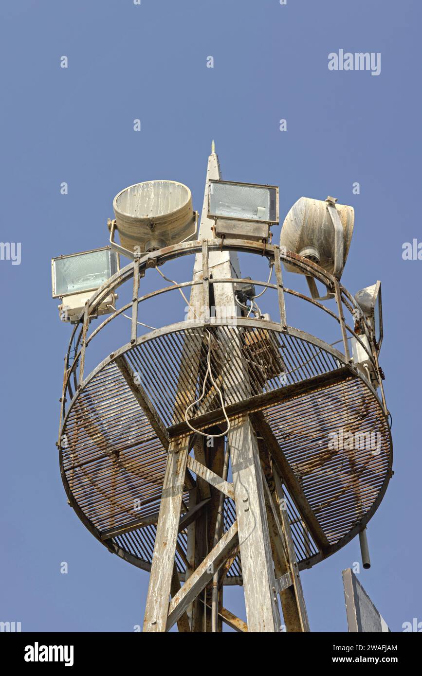 Old Reflectors Tower Pole Top Electric Lightning Structure Stock Photo ...