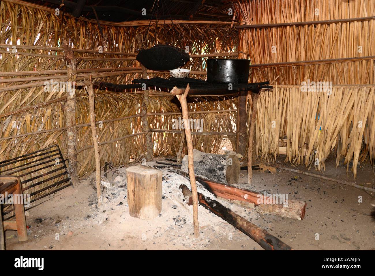 Tatuyo village near Manaus. Fireplace inside hut. Brazil Stock Photo ...