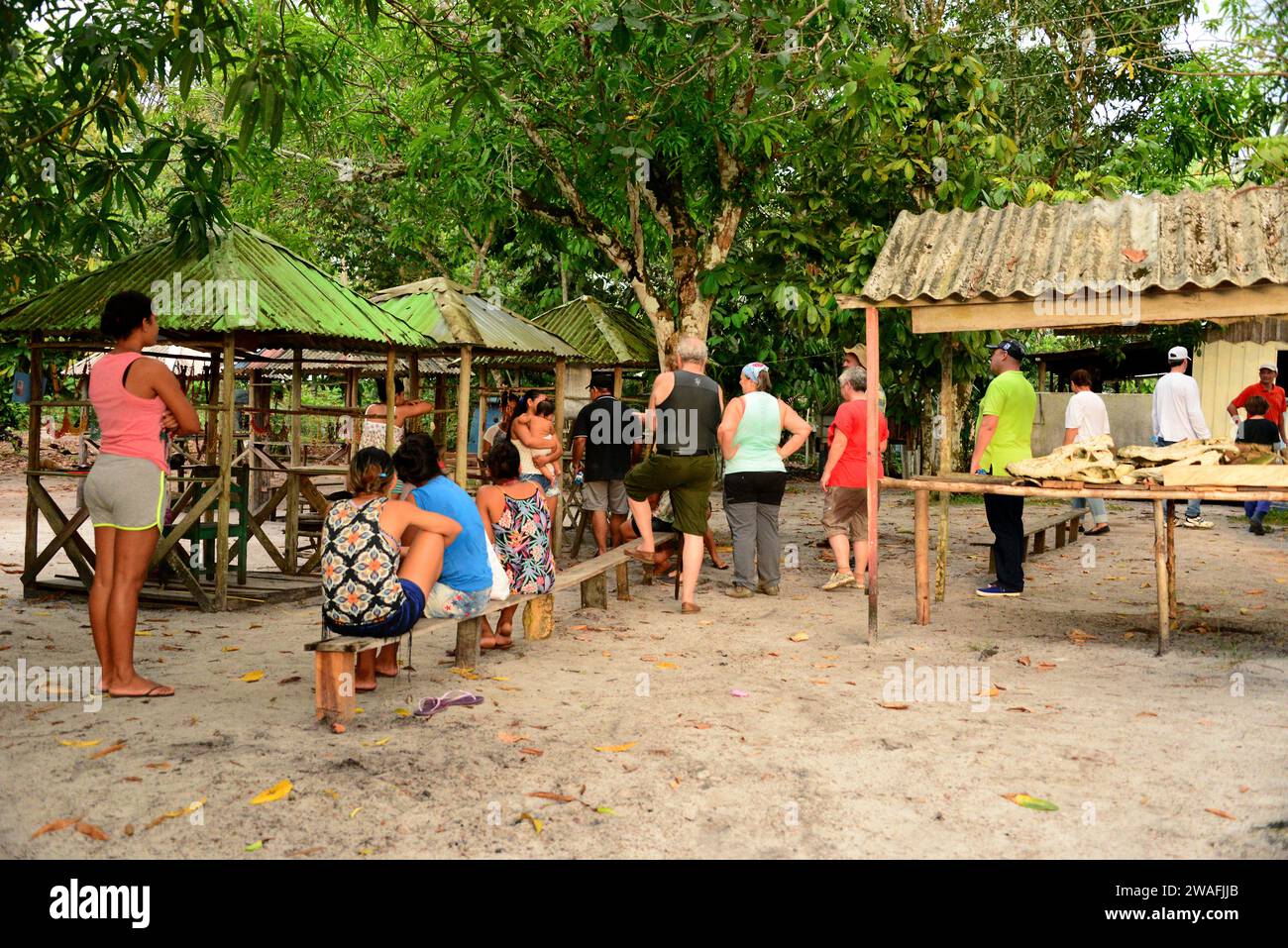 Tourists visiting a village in the Amazon near Manaus. Brazil Stock ...