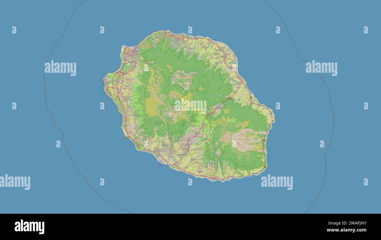 Reunion outlined on a topographic, OSM Germany style map Stock Photo - Alamy