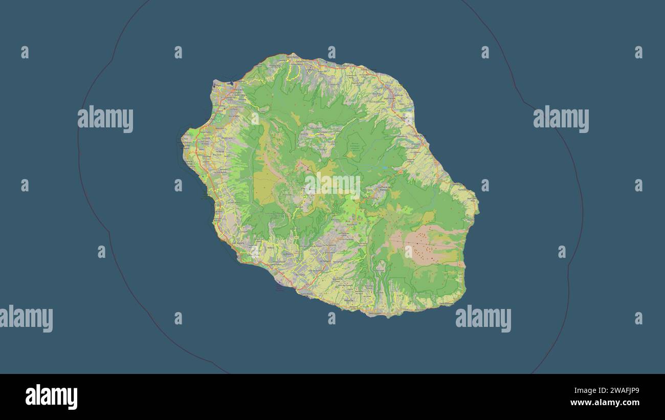 Reunion highlighted on a topographic, OSM standard style map Stock ...