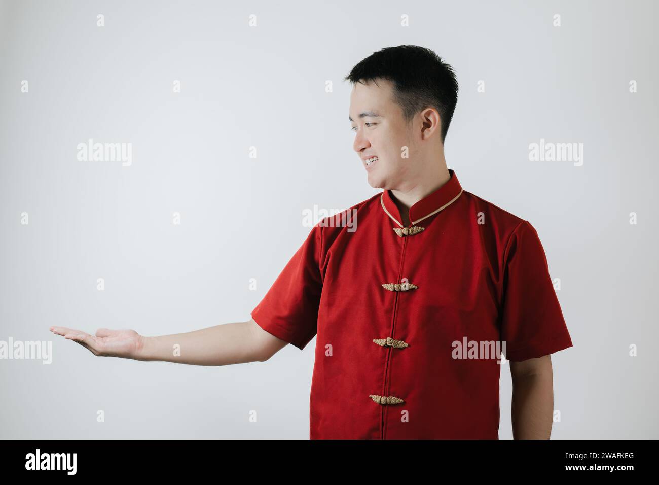 Smile face of Asian man wearing Chinese traditional cloth called ...