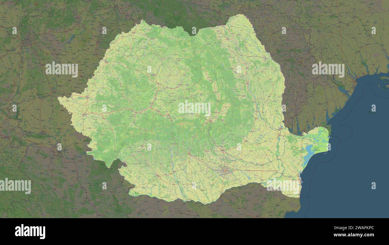 Romania highlighted on a topographic, OSM standard style map Stock Photo - Alamy