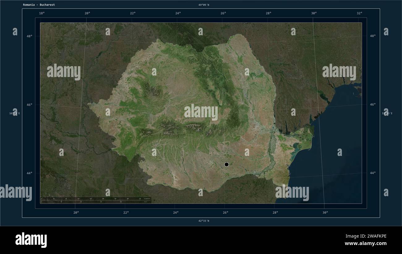 Romania highlighted on a high resolution satellite map map with the ...
