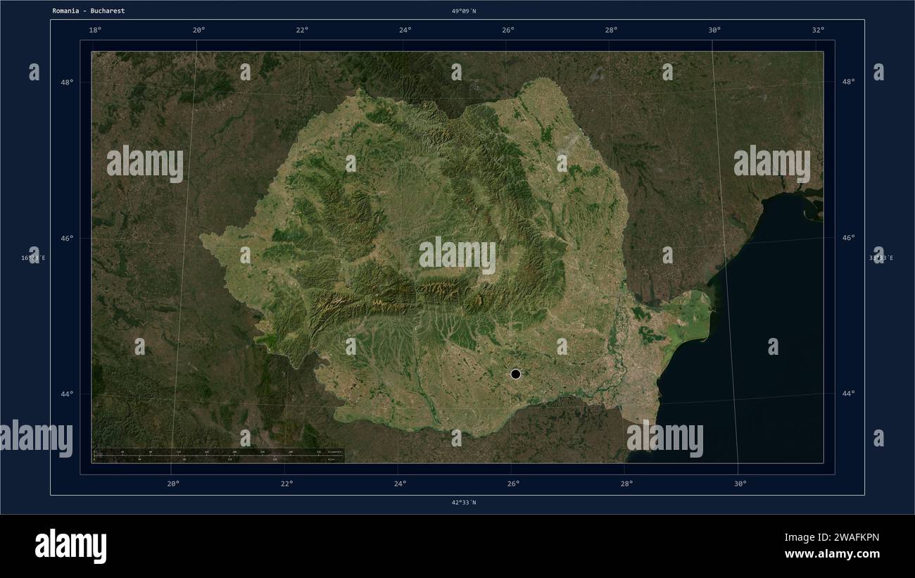 Romania highlighted on a low resolution satellite map map with the ...