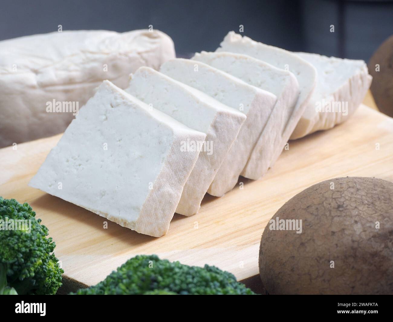 white raw tofu, create from soy bean, this healthy food countain ...