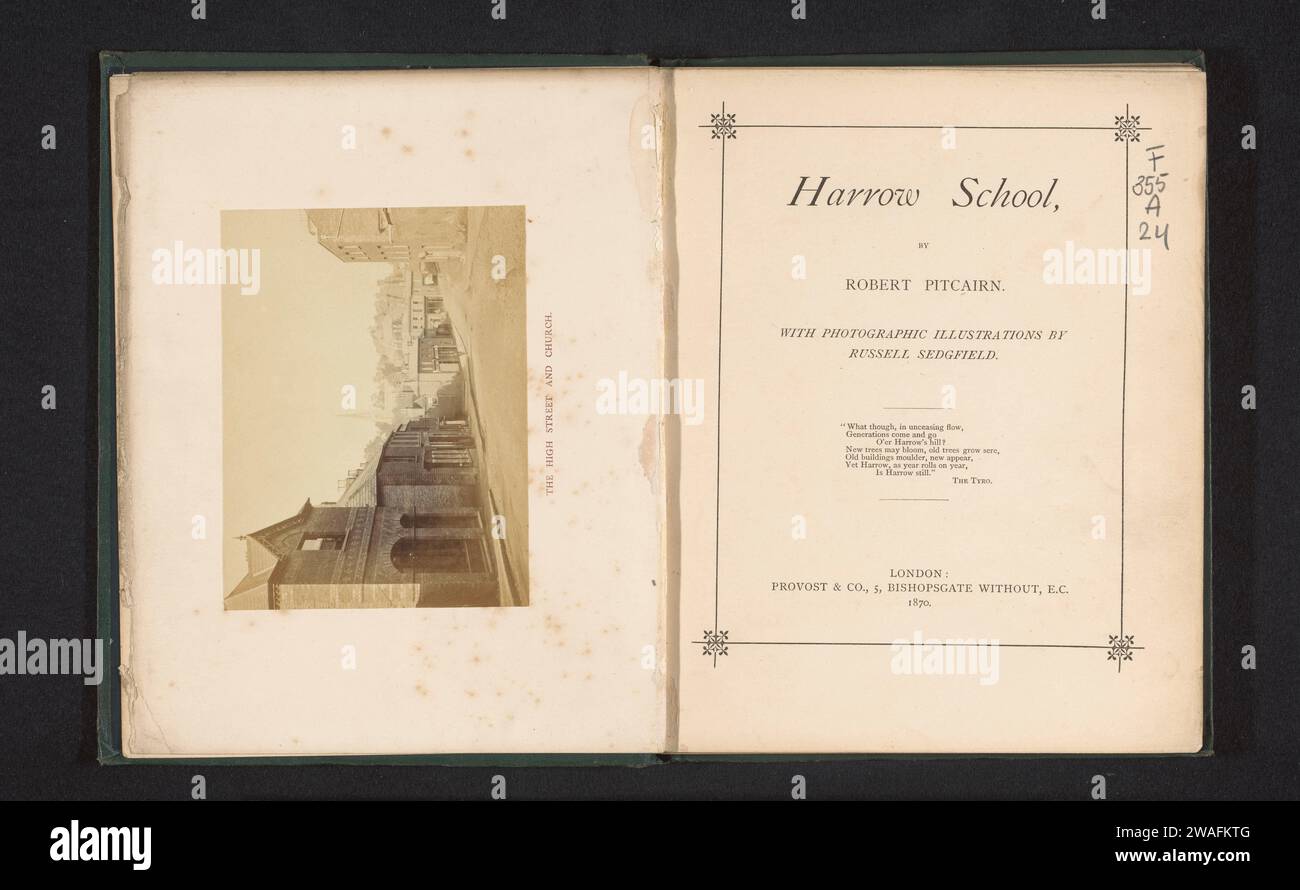 Harrow School, Robert Pitcairn, 1870 book London paper. cardboard ...