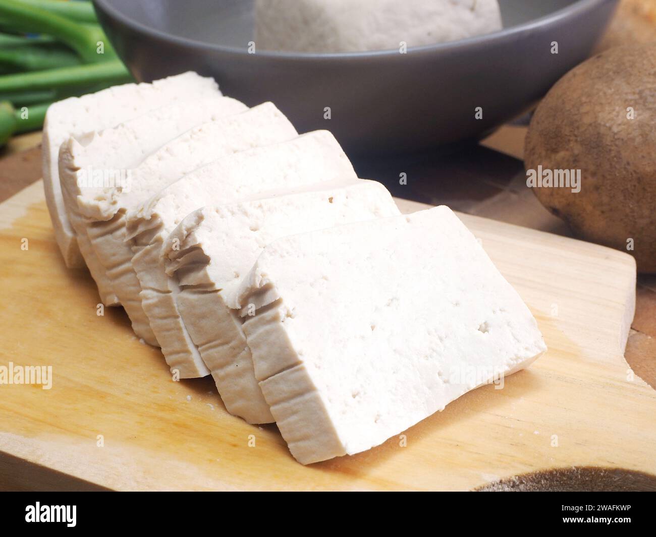 white raw tofu, create from soy bean, this healthy food countain ...