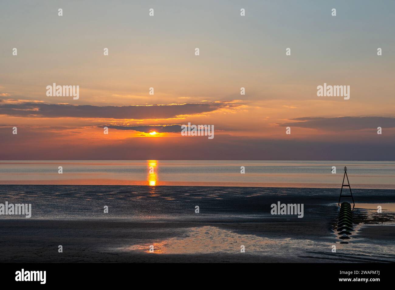 Sunset over the beach at Hunstanton, Norfolk England, Uk Stock Photo ...