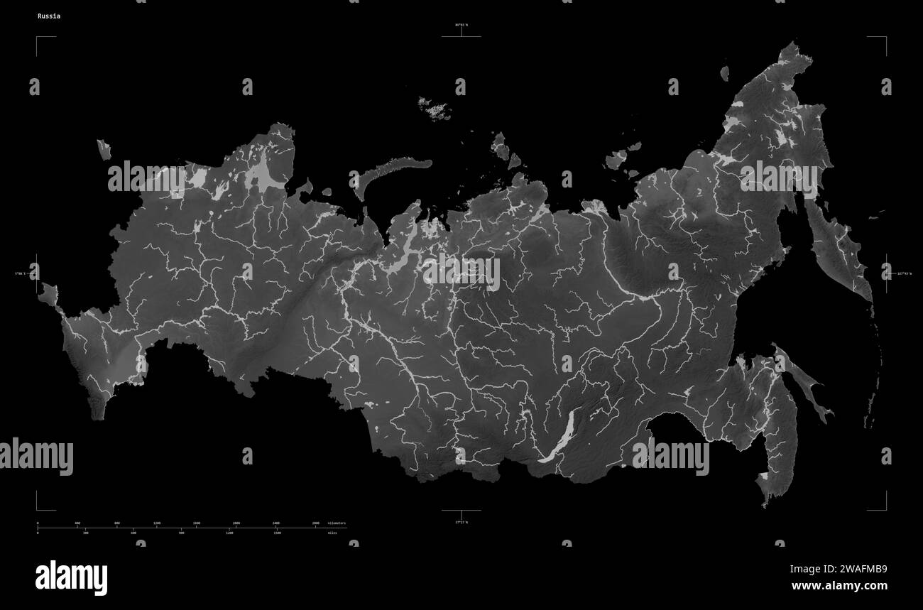 Shape of a Grayscale elevation map with lakes and rivers of the Russia ...