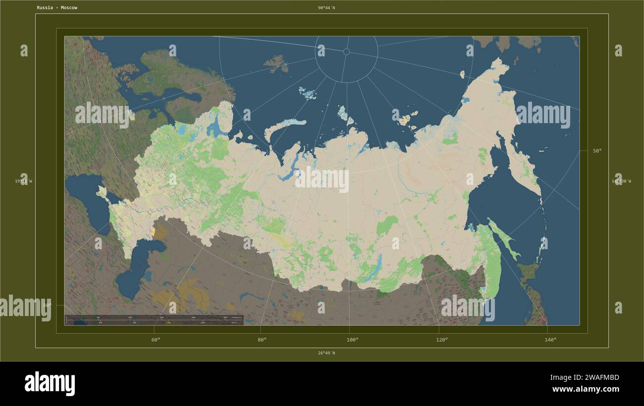 Russia highlighted on a topographic, OSM standard style map map with ...