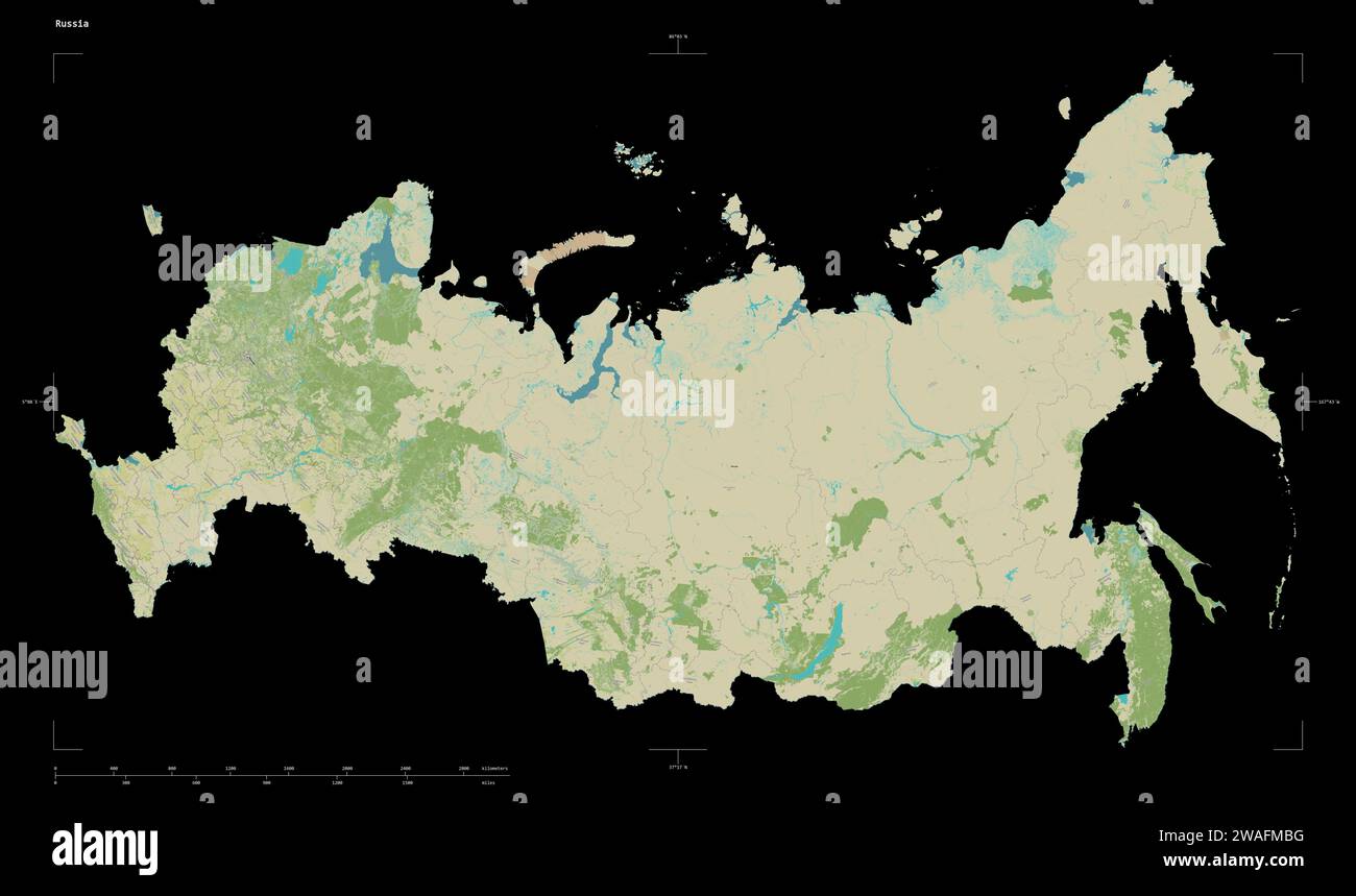 Shape of a topographic, OSM Humanitarian style map of the Russia, with ...