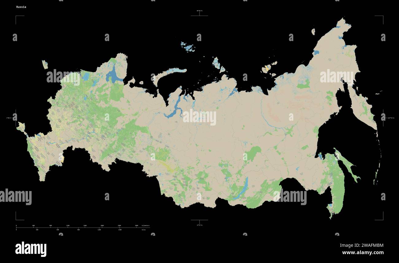 Shape of a topographic, OSM Germany style map of the Russia, with ...