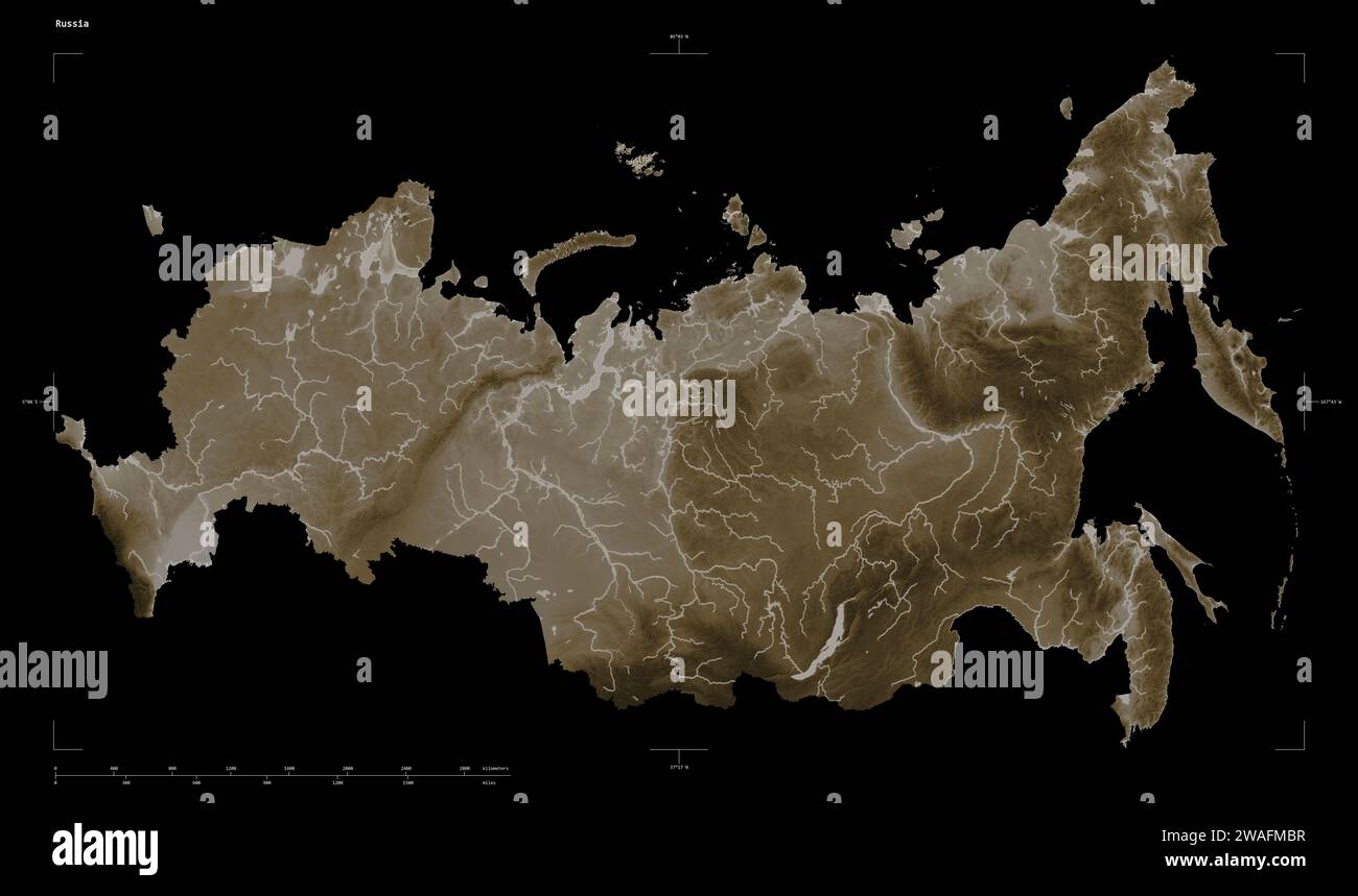 Shape of a elevation map colored in sepia tones with lakes and rivers ...