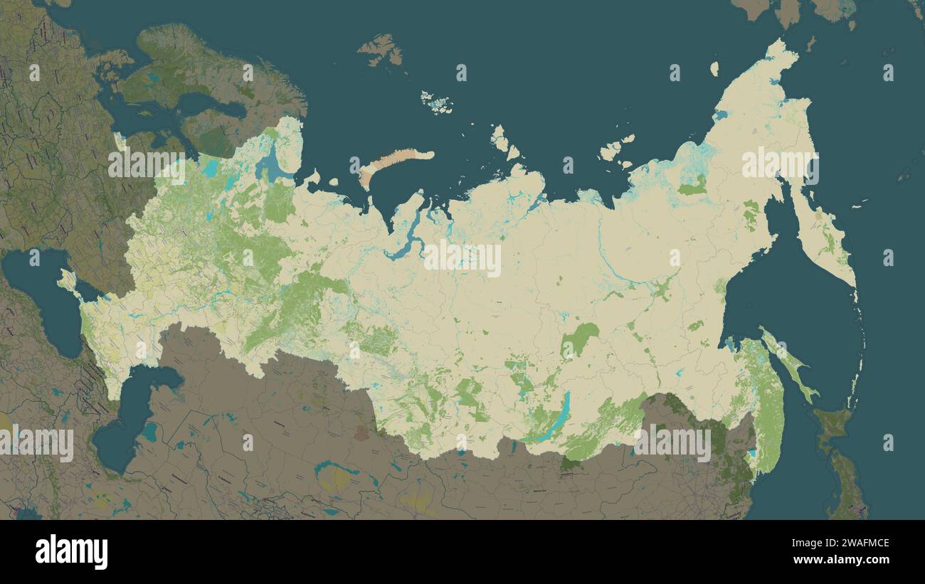 Russia highlighted on a topographic, OSM Humanitarian style map Stock ...