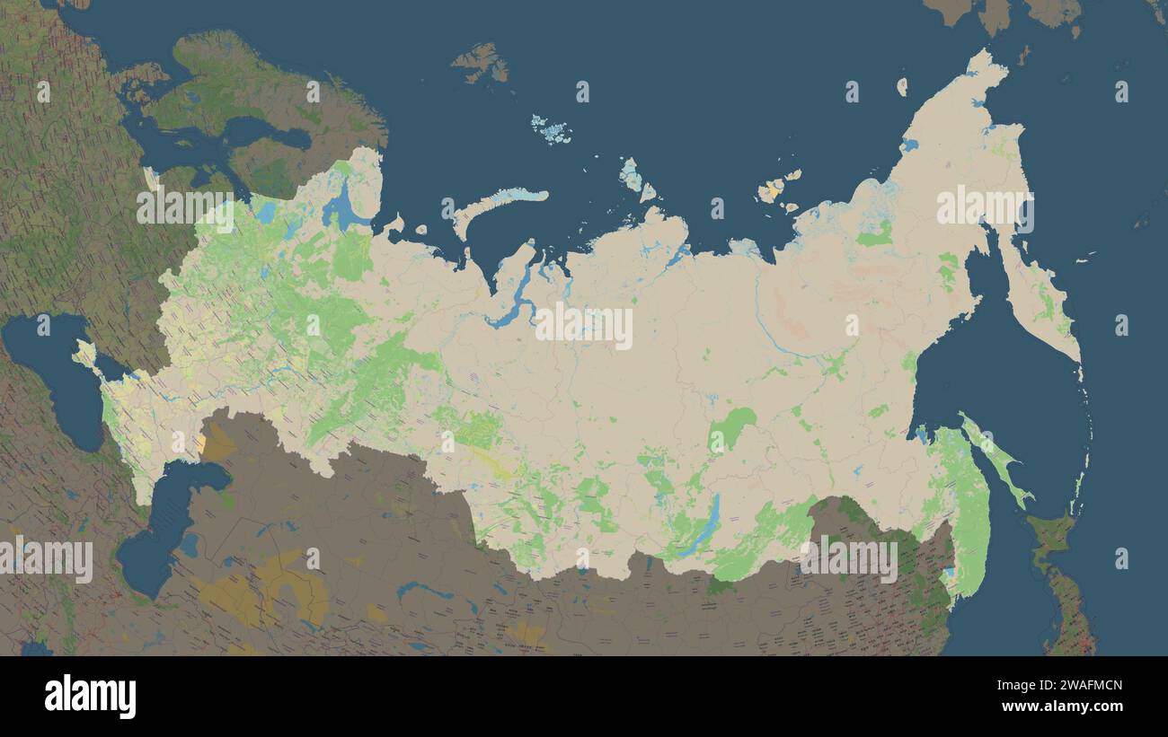 Russia highlighted on a topographic, OSM standard style map Stock Photo ...
