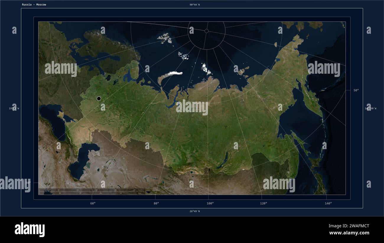 Russia highlighted on a low resolution satellite map map with the ...