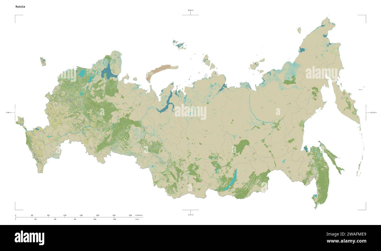Shape of a topographic, OSM Humanitarian style map of the Russia, with ...