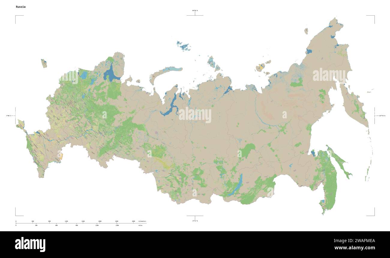Shape of a topographic, OSM standard style map of the Russia, with ...