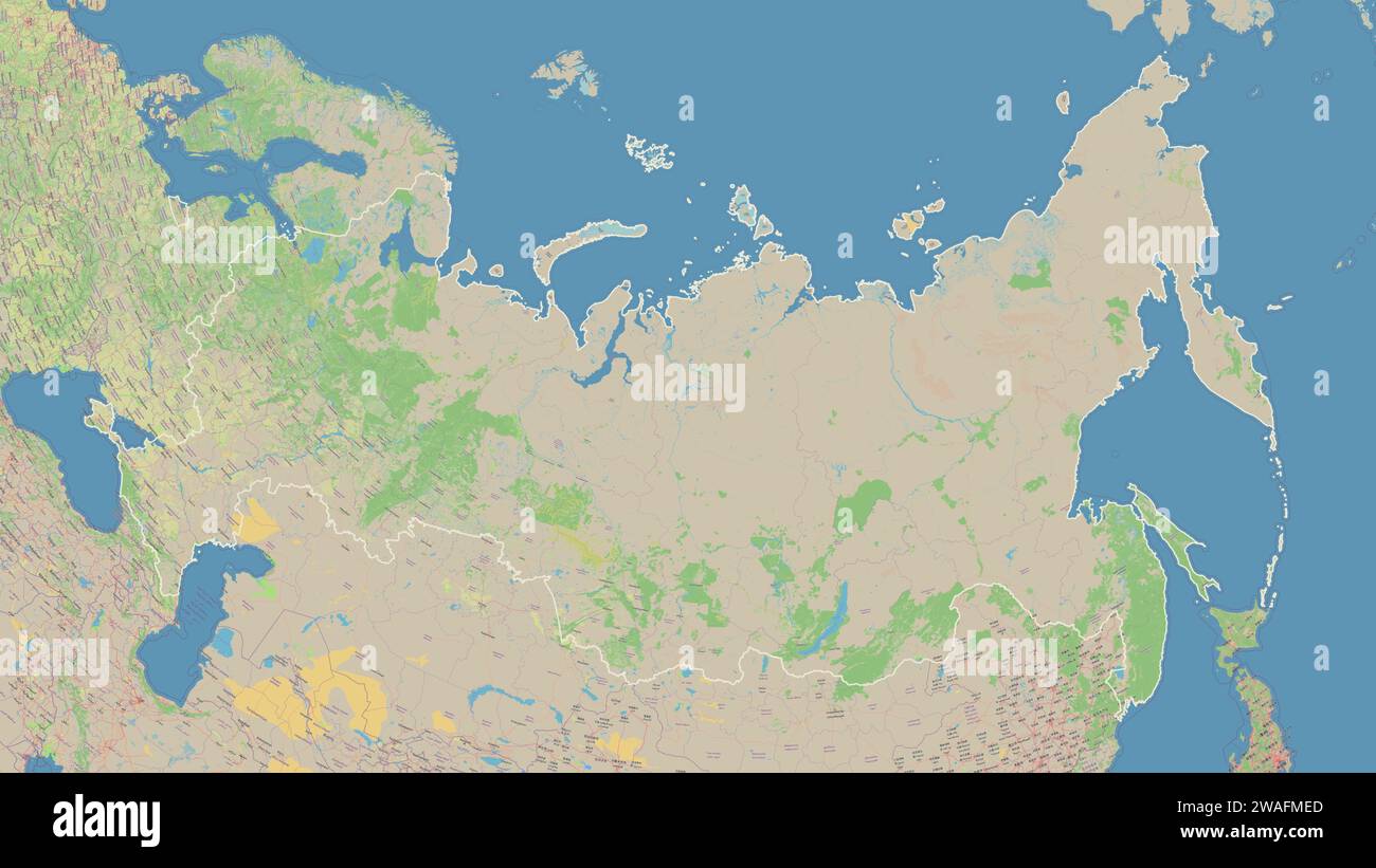 Russia outlined on a topographic, OSM standard style map Stock Photo ...