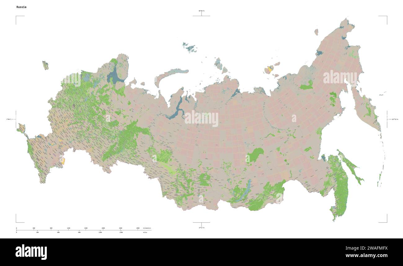 Shape of a topographic, OSM France style map of the Russia, with ...