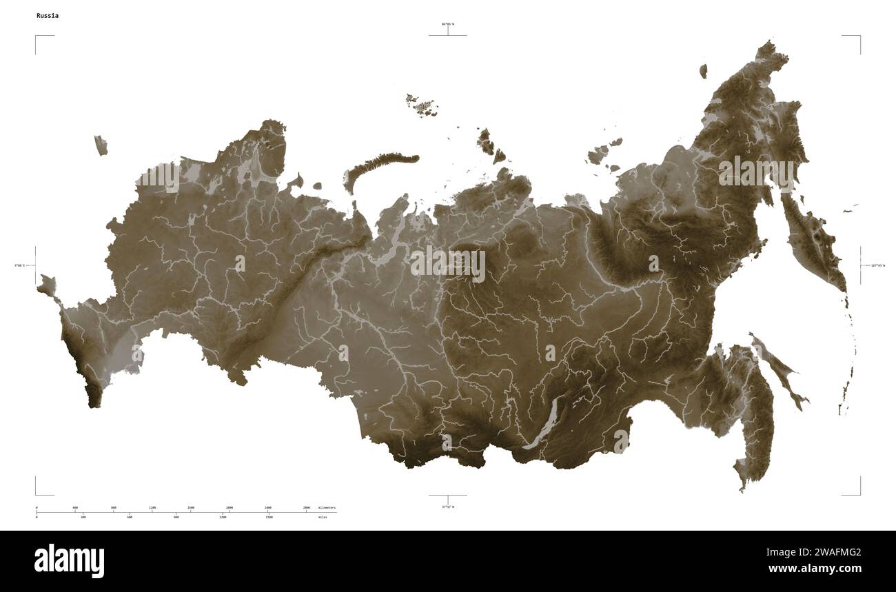 Shape of a elevation map colored in sepia tones with lakes and rivers ...