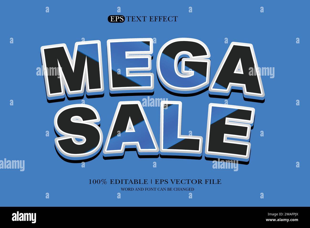 Mega Sale 3d Text Effect Styles Mockup Concept Black Text Stock Vector
