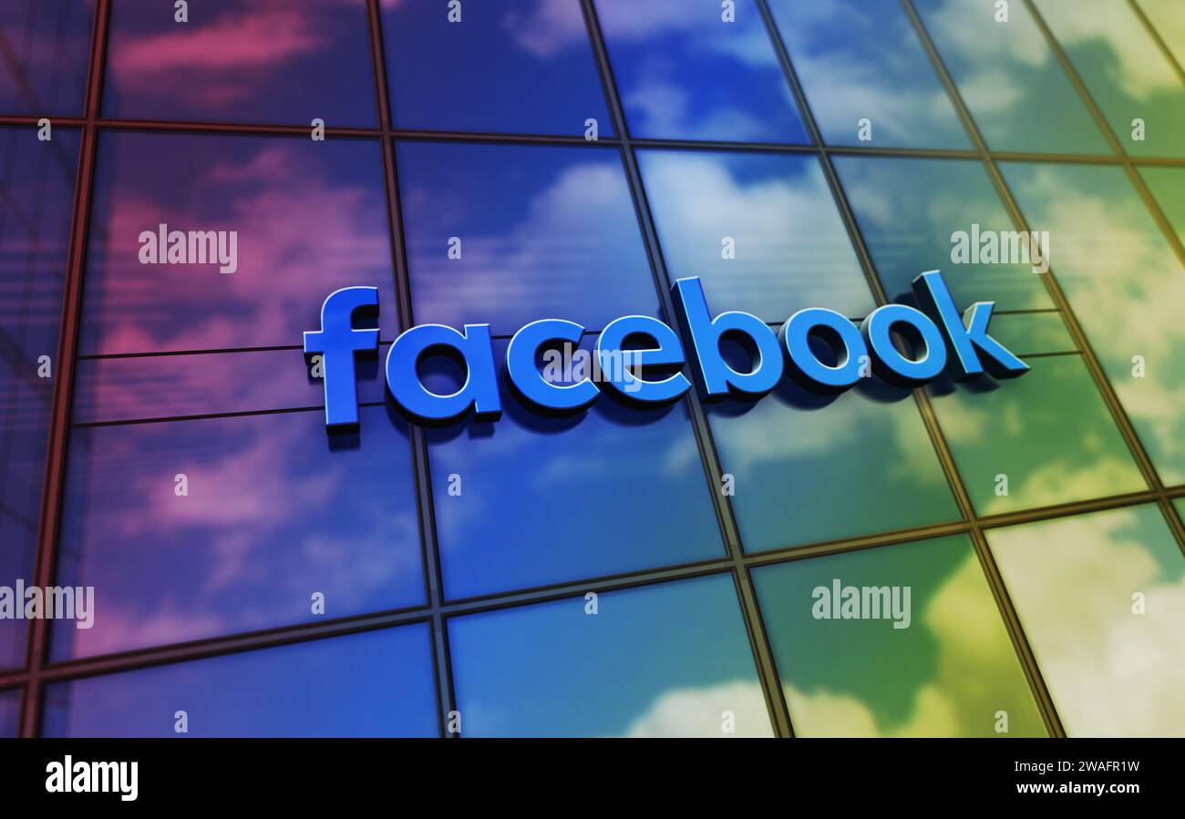 Menlo Park, USA, January 3, 2024: Facebook headquarters glass building ...