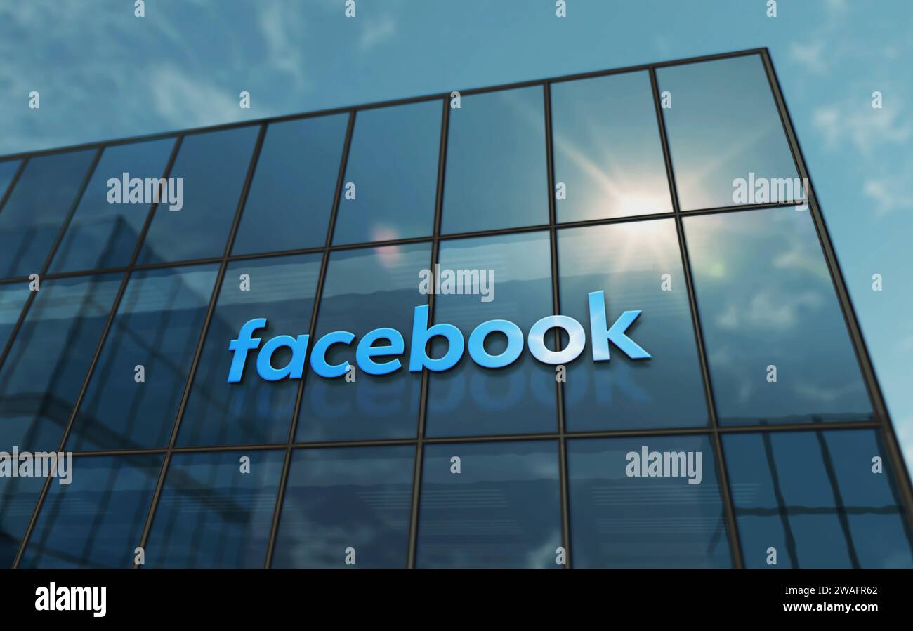 Menlo Park, USA, January 3, 2024: Facebook headquarters glass building ...