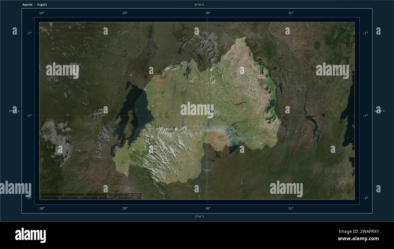 Rwanda highlighted on a high resolution satellite map map with the ...