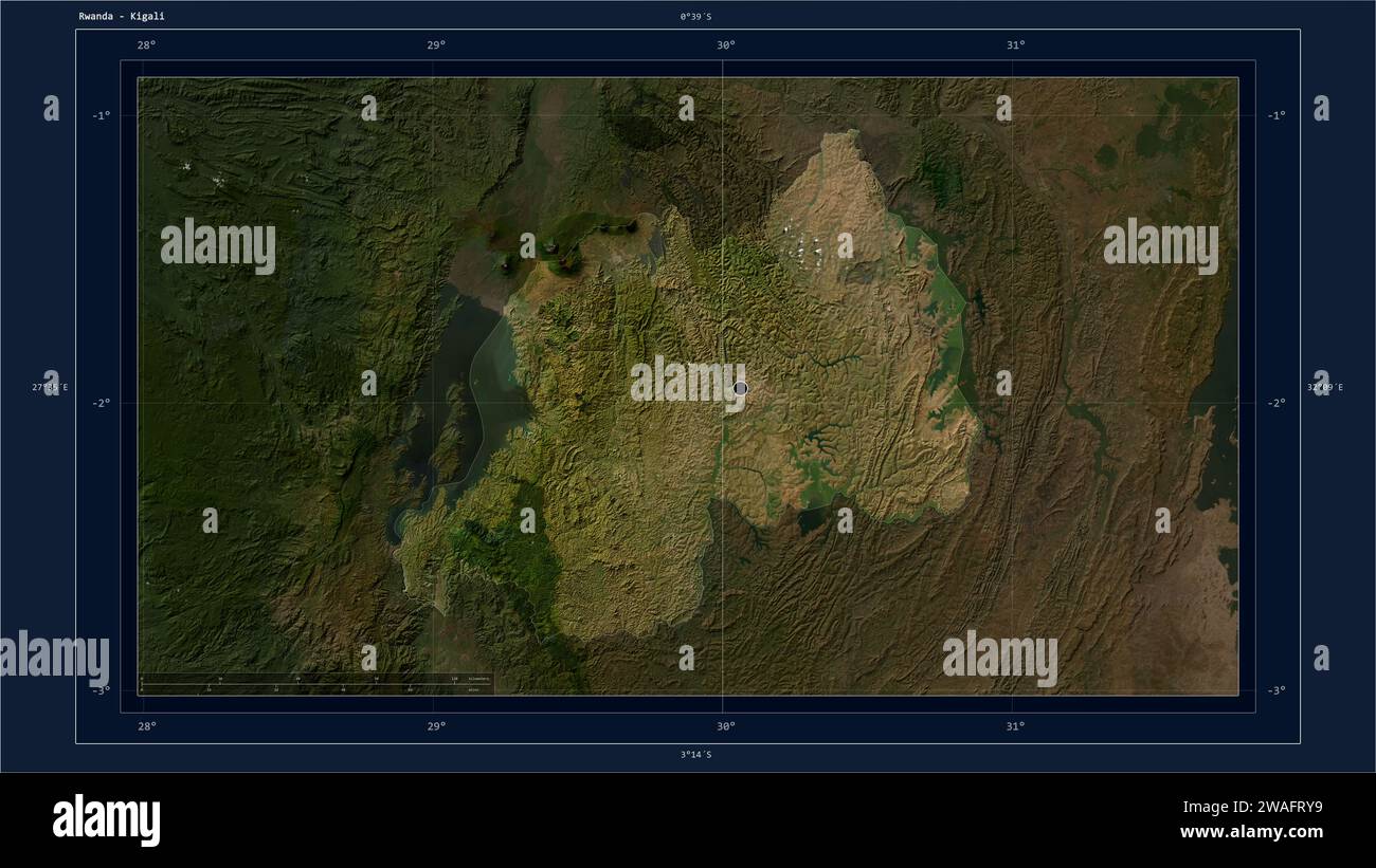Rwanda highlighted on a low resolution satellite map map with the ...